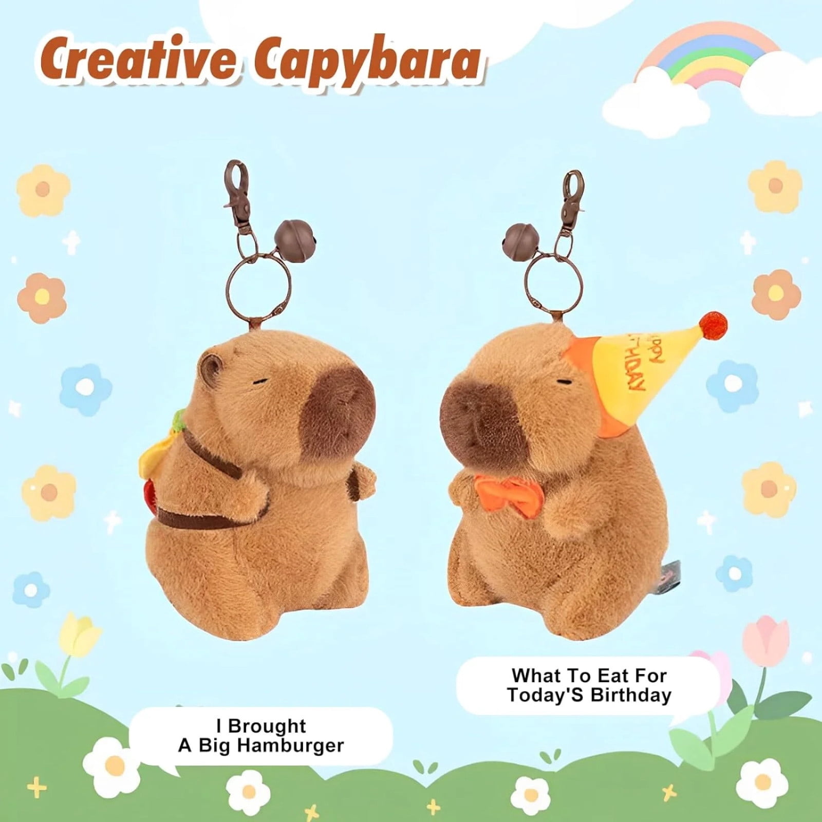TETAIA 2 PCS 5 INCH Happy Capybara Plush Pendants Party Hat Capybara ...