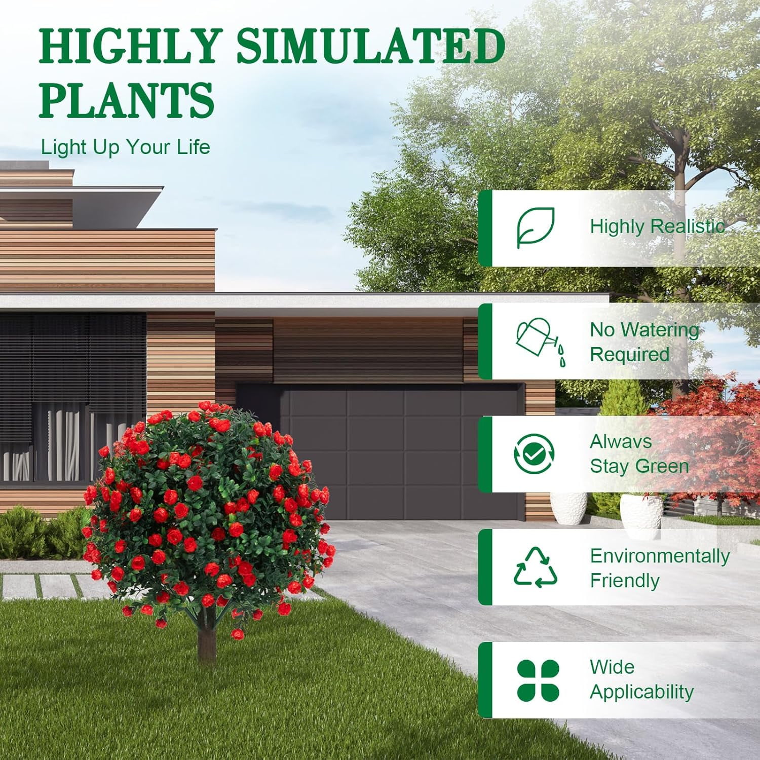 TETAIA 20 INCH Artificial Boxwood Topiary Ball Trees with Red Flowers ...