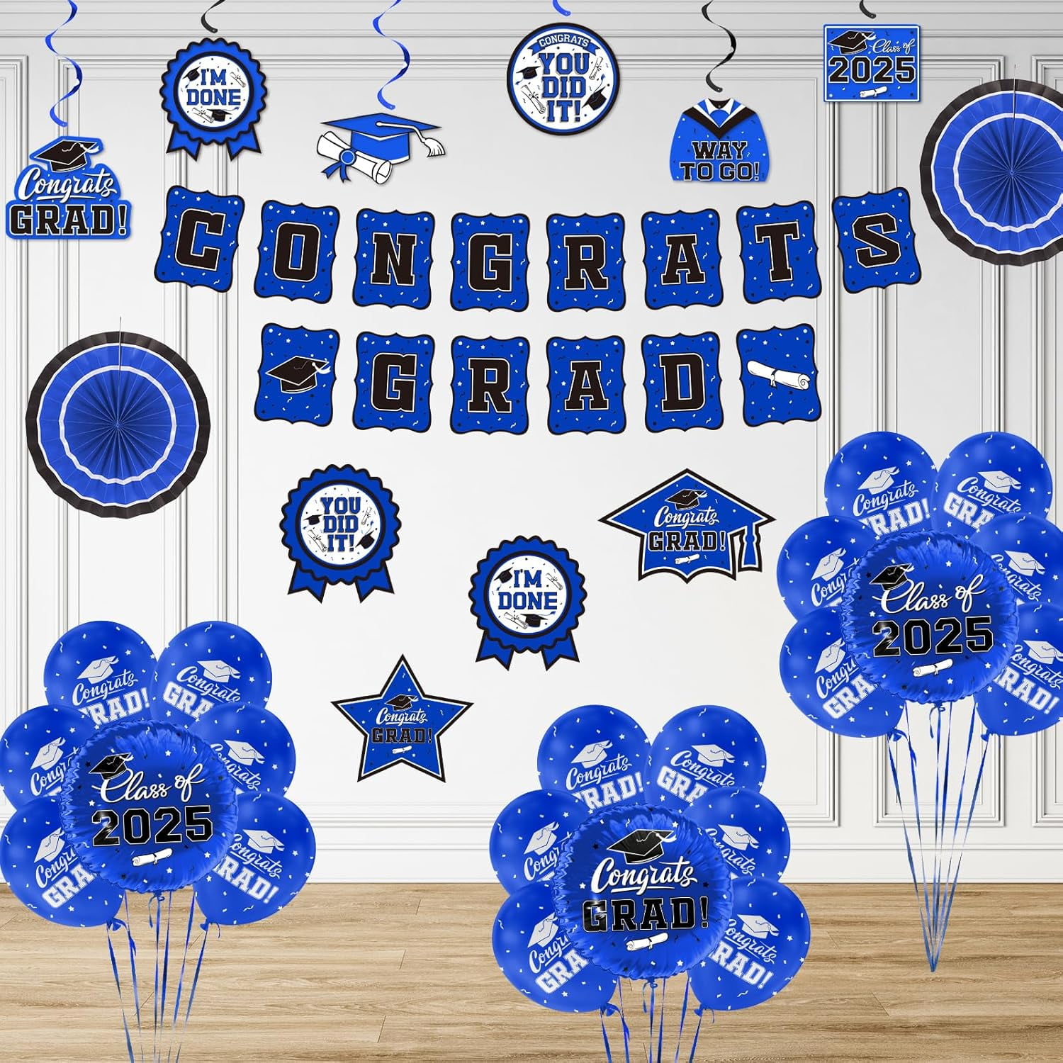 TETAIA Blue Themed 2025 Graduation Decorations Set - Congrats Grad Banner, Class of 2025 ...