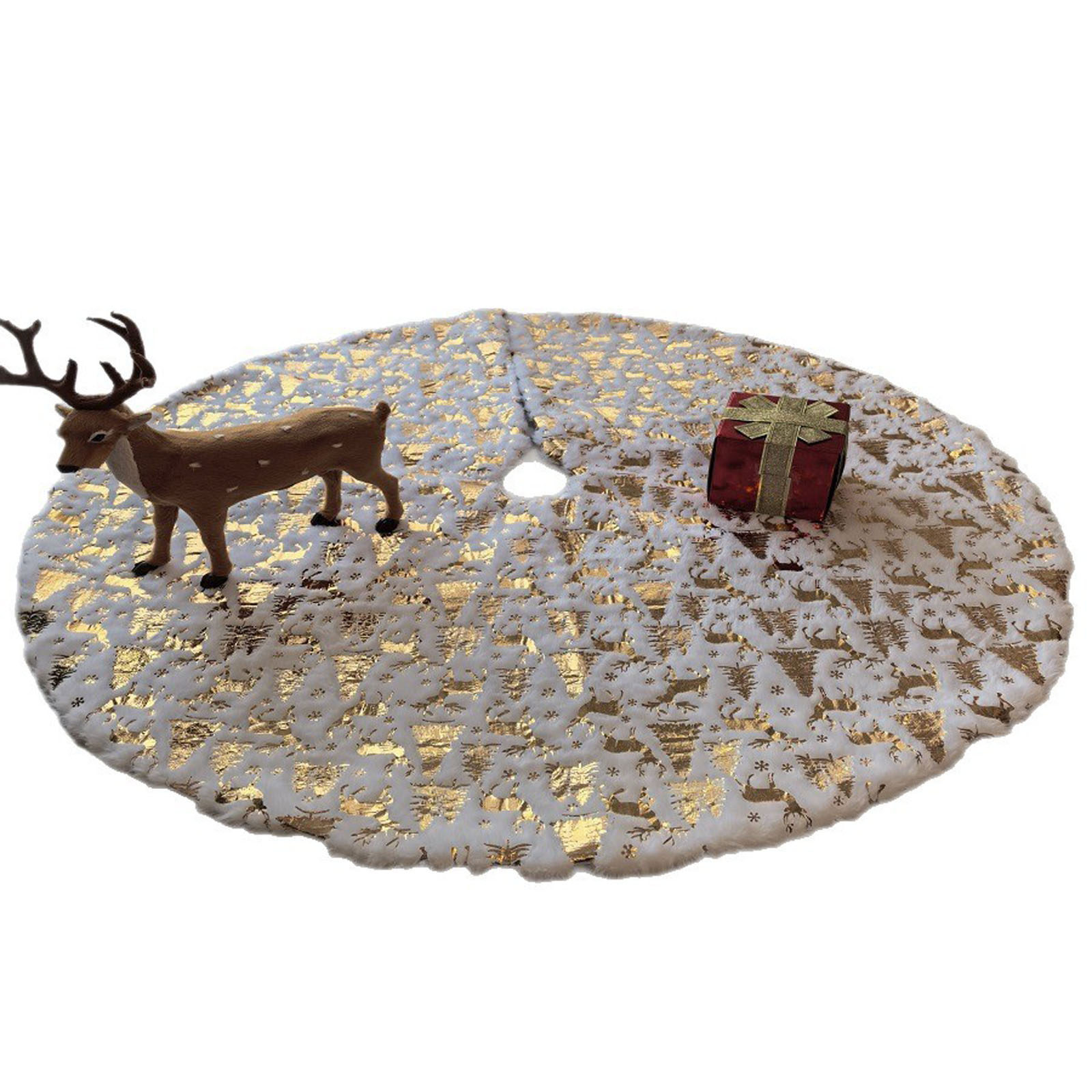 TETAIA Christmas Skirt Snowflakes Plush Fabric Holiday Decoration Round ...