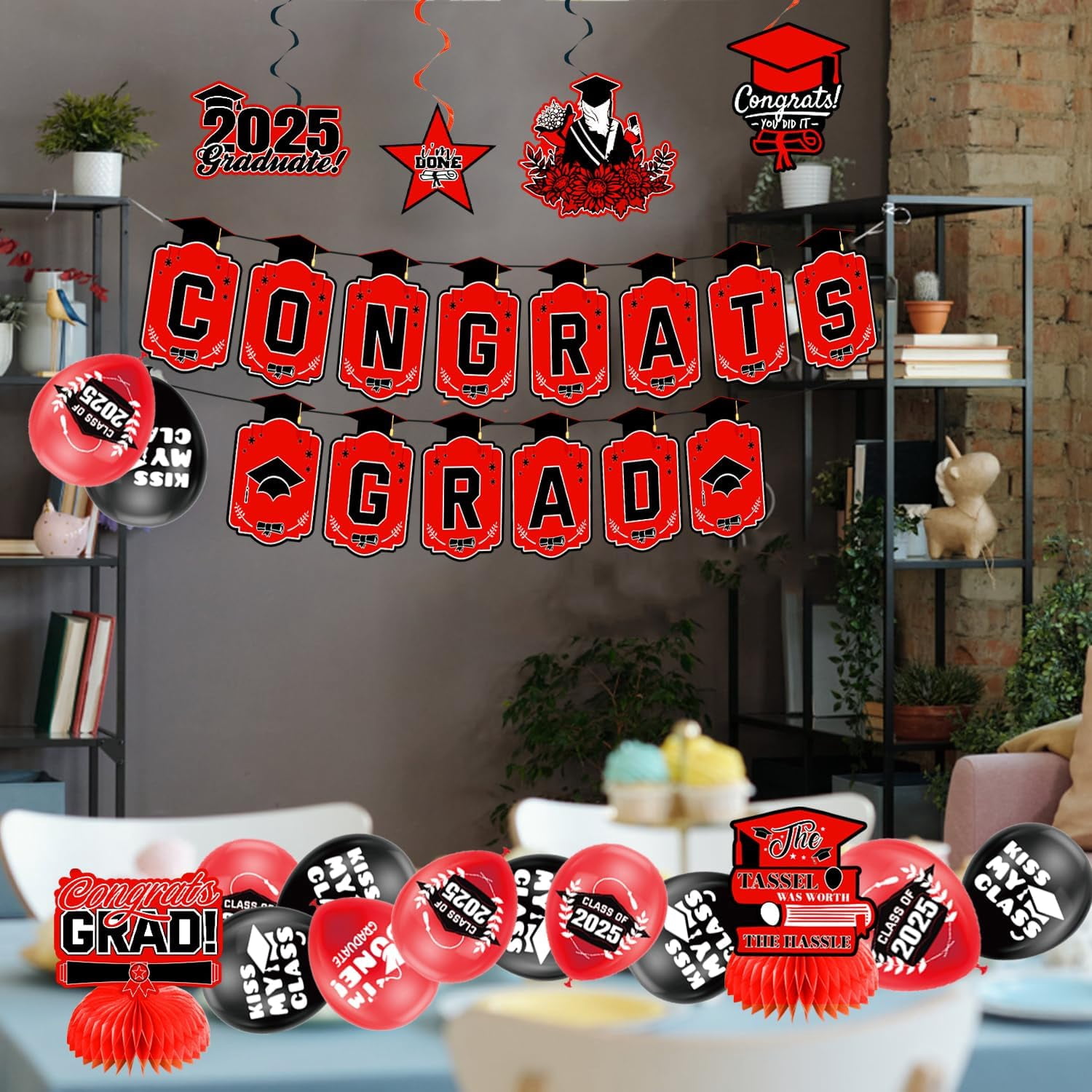 TETAIA Class of 2025 Backdrop Banner,Red Themed Graduation Decorations ...