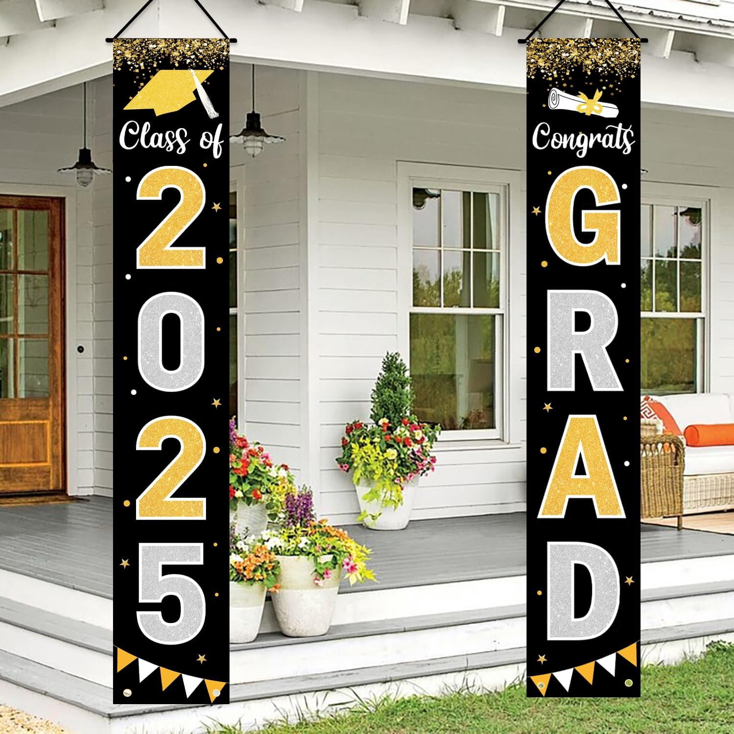 TETAIA Graduation Decorations 2025 GRAD Banner Black Porch Door Sign ...