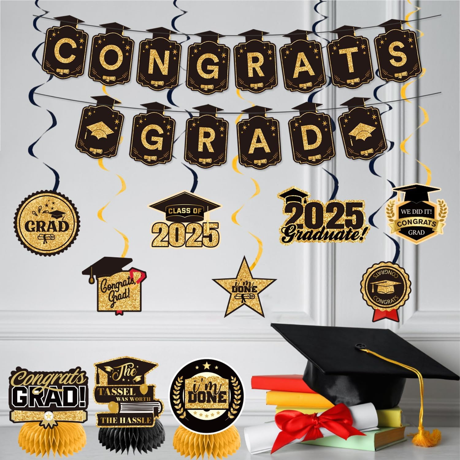 TETAIA Graduation Decorations 2025 Gold Themed Set - Congrats Grad ...