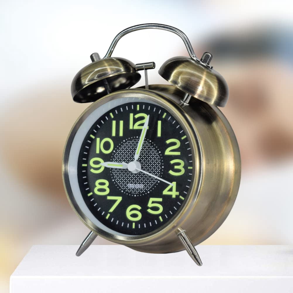 TETAIA Metal Body Frame Vintage Twin Bell Tabletop Alarm Clock with ...