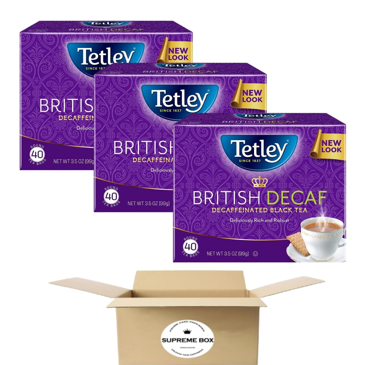 TETLEY Premium Black Tea, Decaffeinated British Blend - Pack of 3 (120 ...