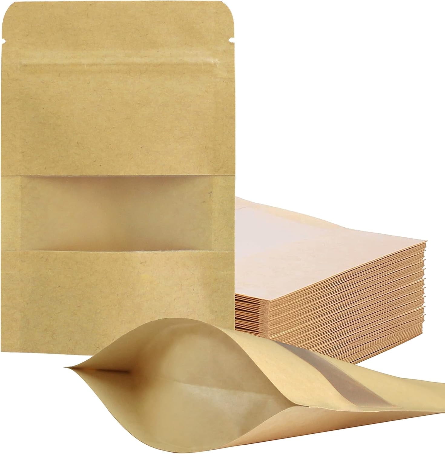 TETOU 100pcs Resealable bags 3.5*5.5" Stand Up Kraft Paper Bags Zip ...