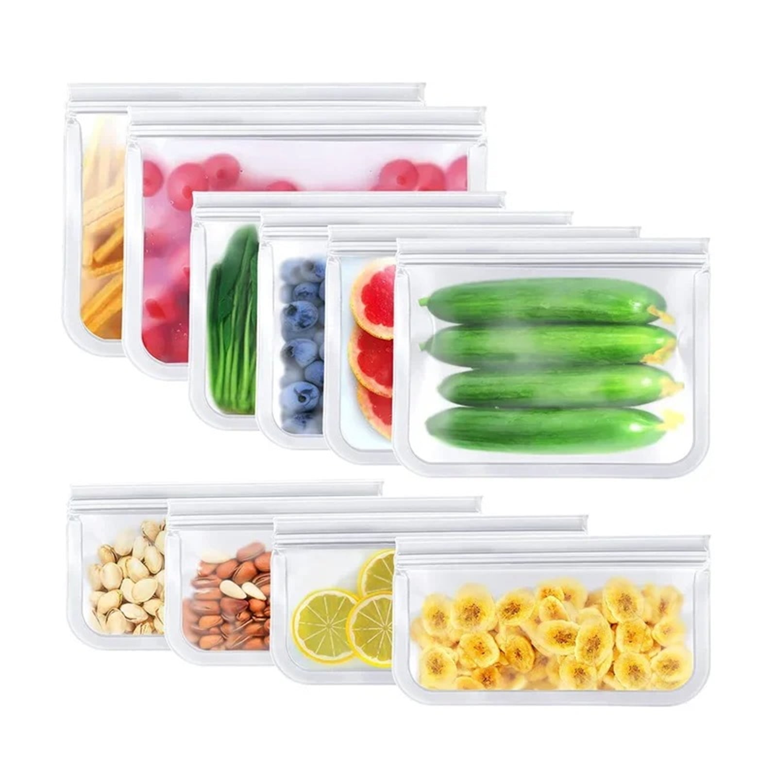 TETOU 10Pcs Reusable Silicone Bag, Leakproof Ziplock Food Storage Bags ...