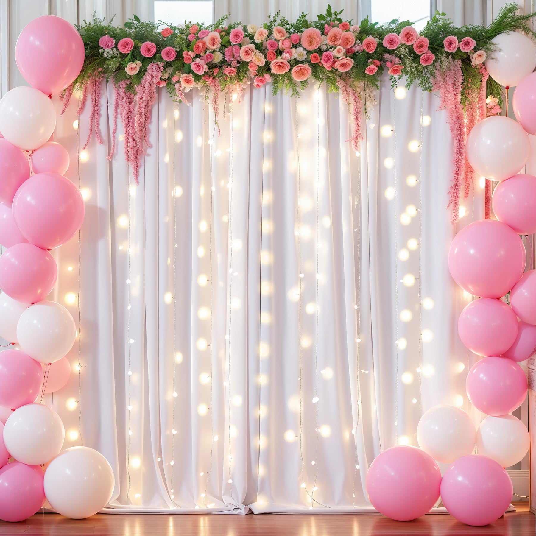 Tetou 10'x10' Tulle Backdrop Curtains, White Sheer Drapes with String ...