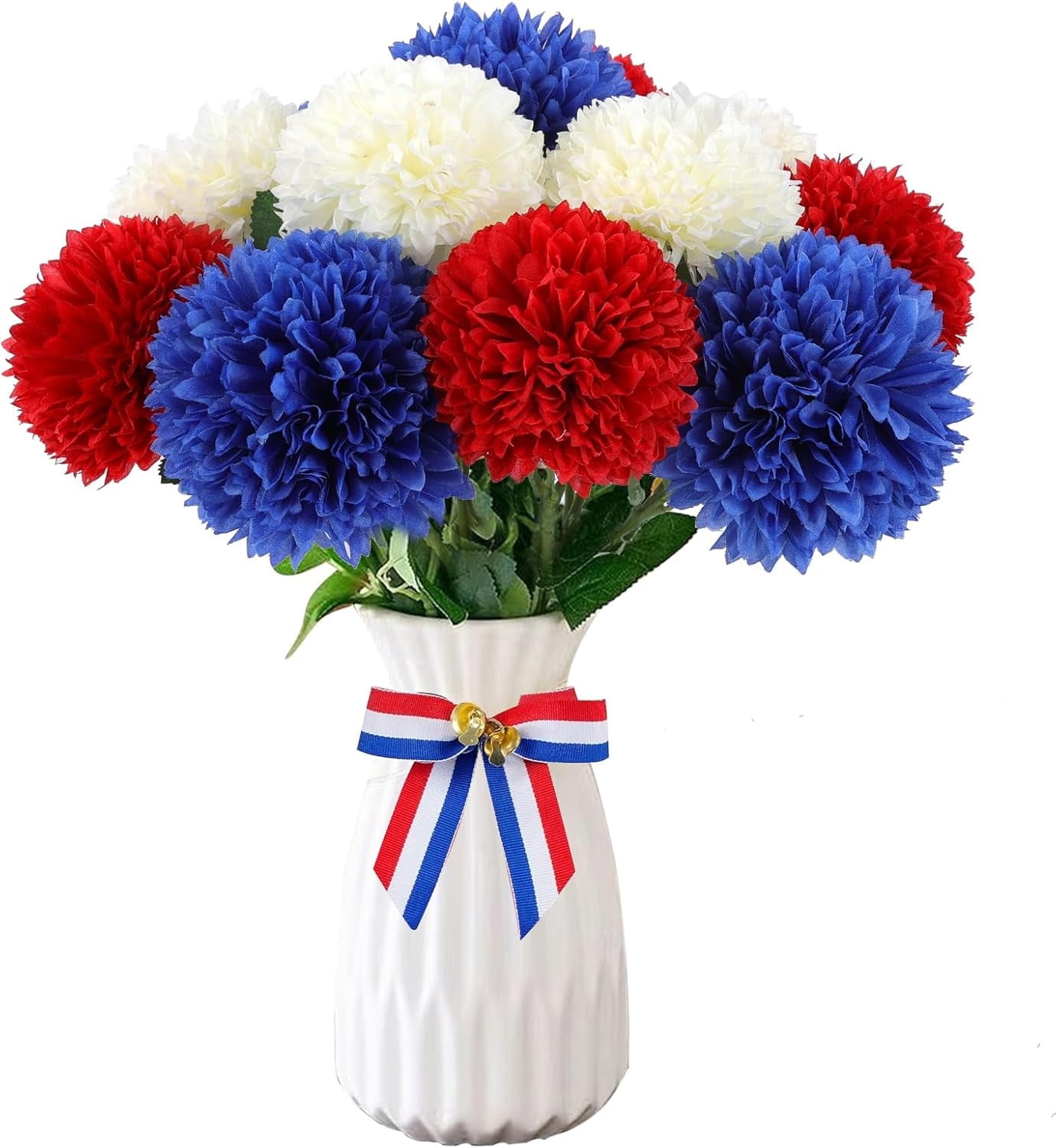 TETOU 12 Pcs Red White Blue Artificial Chrysanthemums Flowers Patriotic Flowers Decor,4th of ...