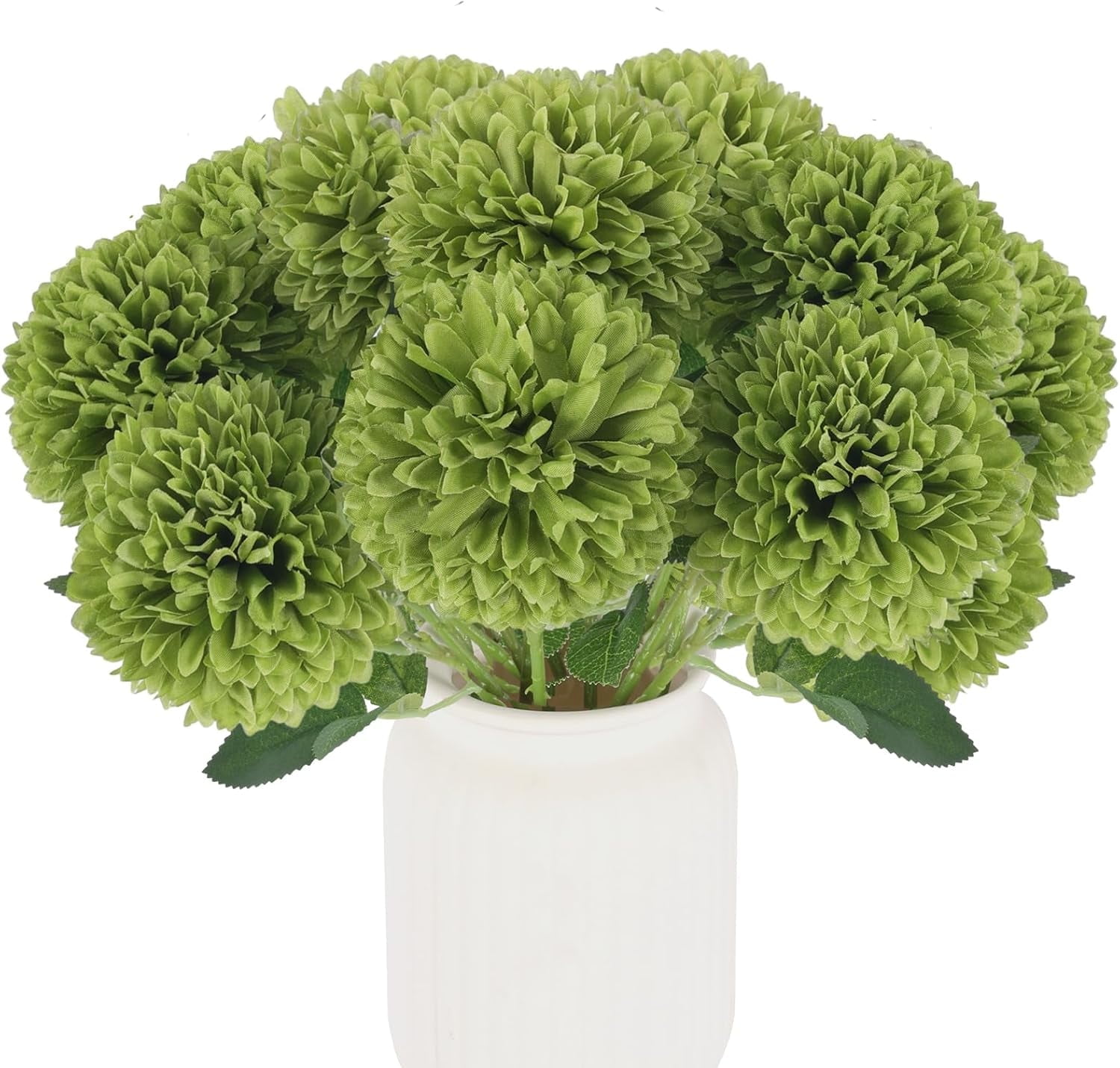 TETOU 12 Pcs Green Artificial Chrysanthemums Flowers,Fake Silk Mums ...