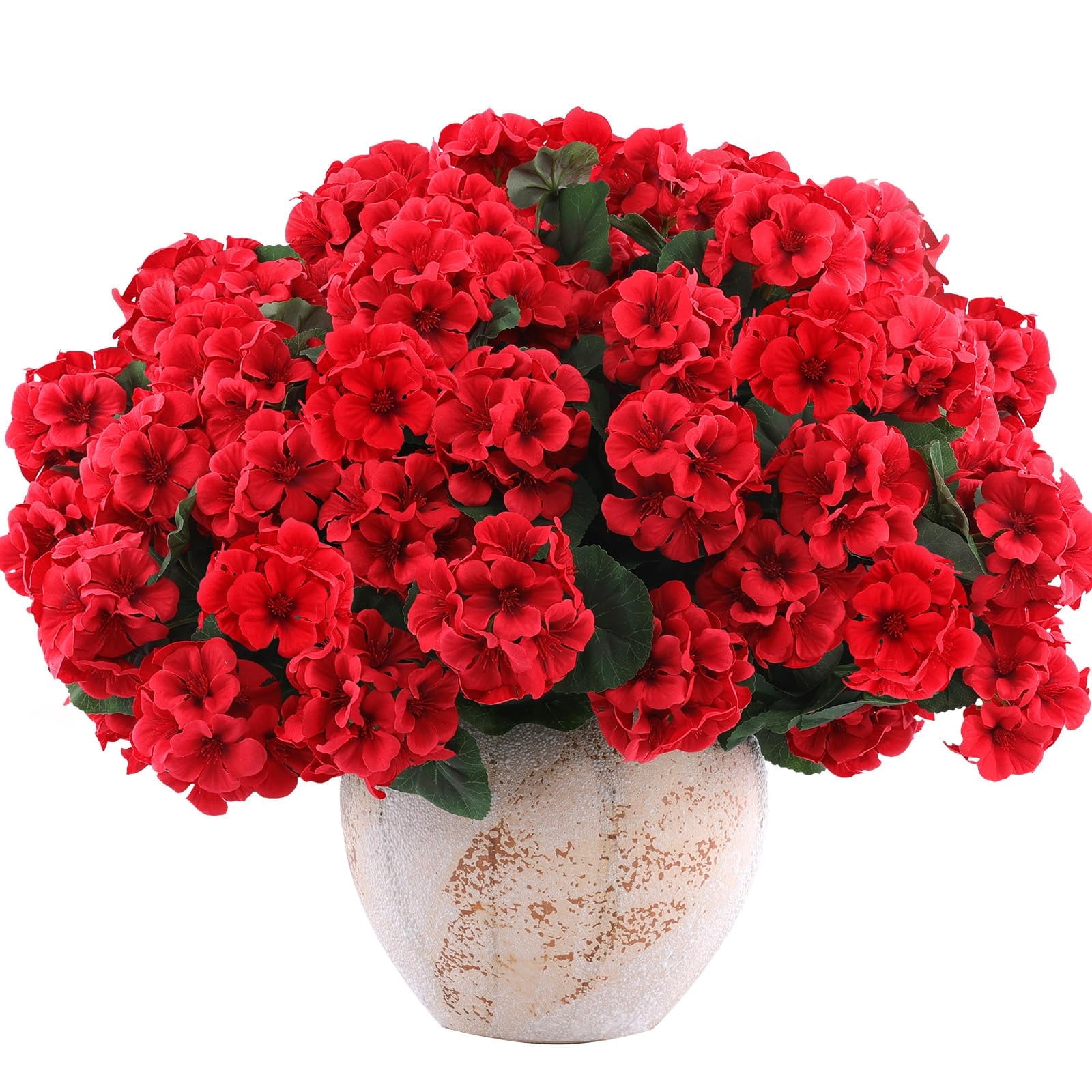 TETOU 12Pcs Artificial Geraniums Silk Flowers, 13.7"/35cm Bush Red Faux ...