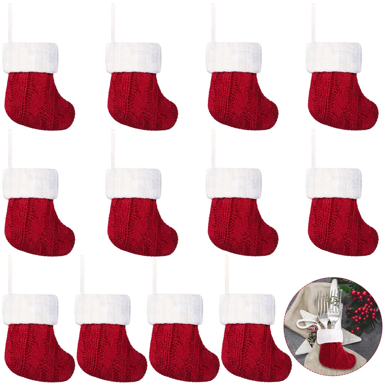 TETOU 12pcs Christmas Mini Stockings Knitted Xmas Classic Small ...
