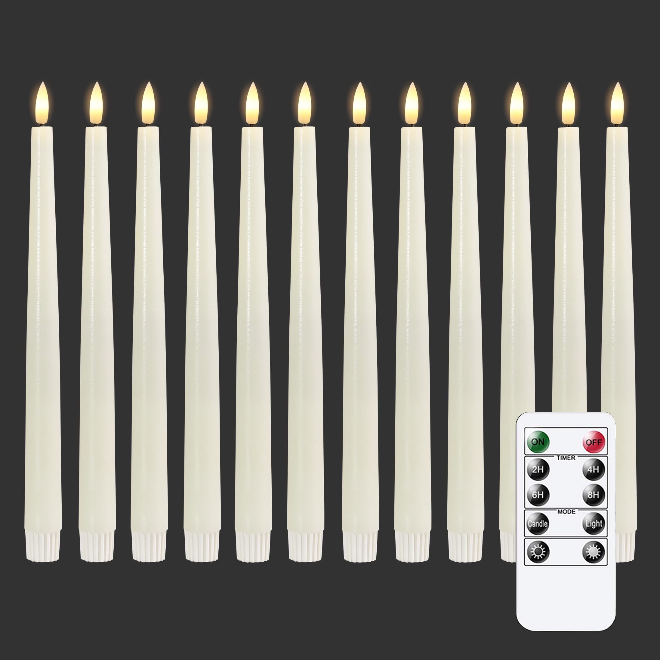 TETOU 12pcs Flameless Ivory Taper Candles, Flickering Ivory Flameless ...