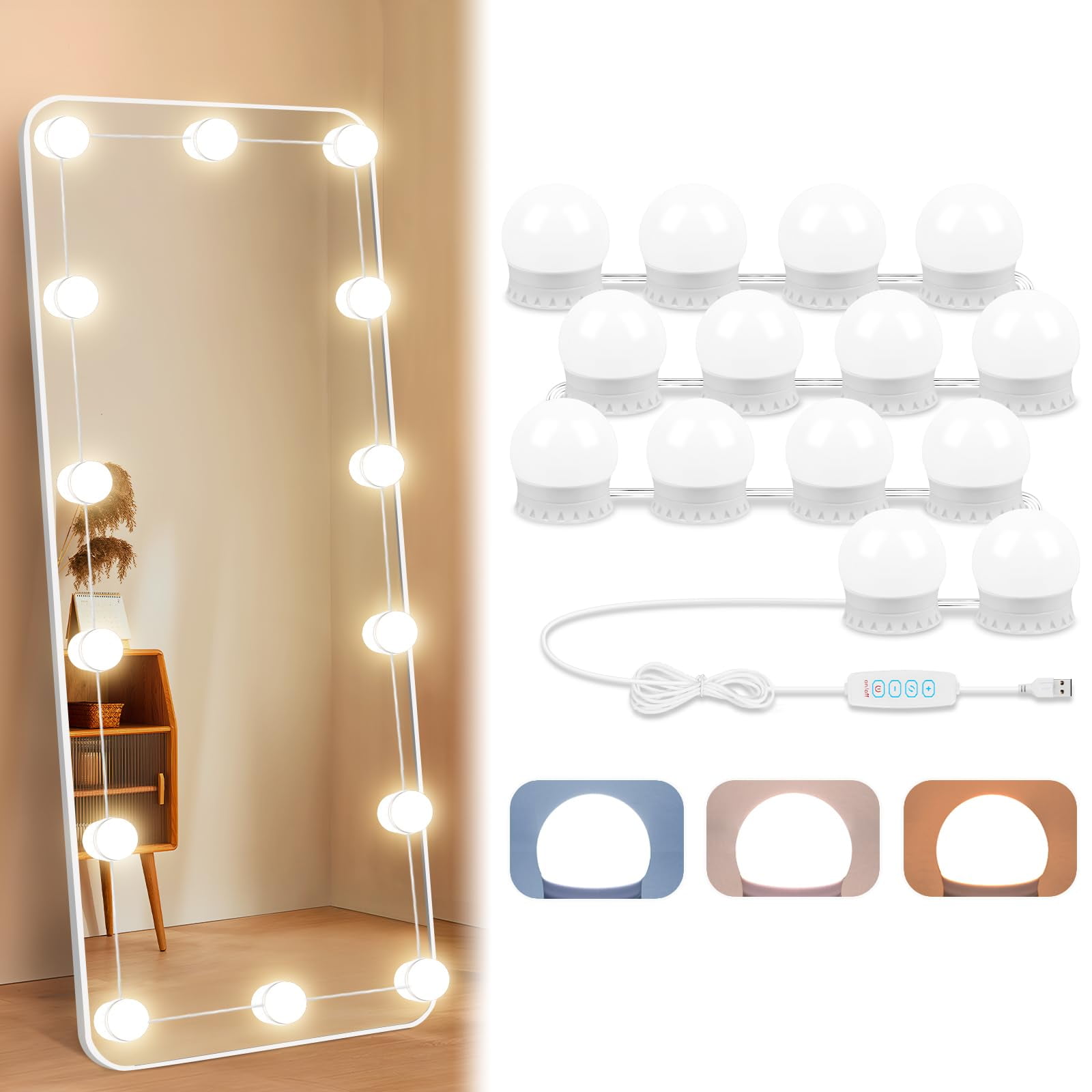 TETOU 14 LED Vanity Lights for Mirror 10 Level Brightness Adjustable ...