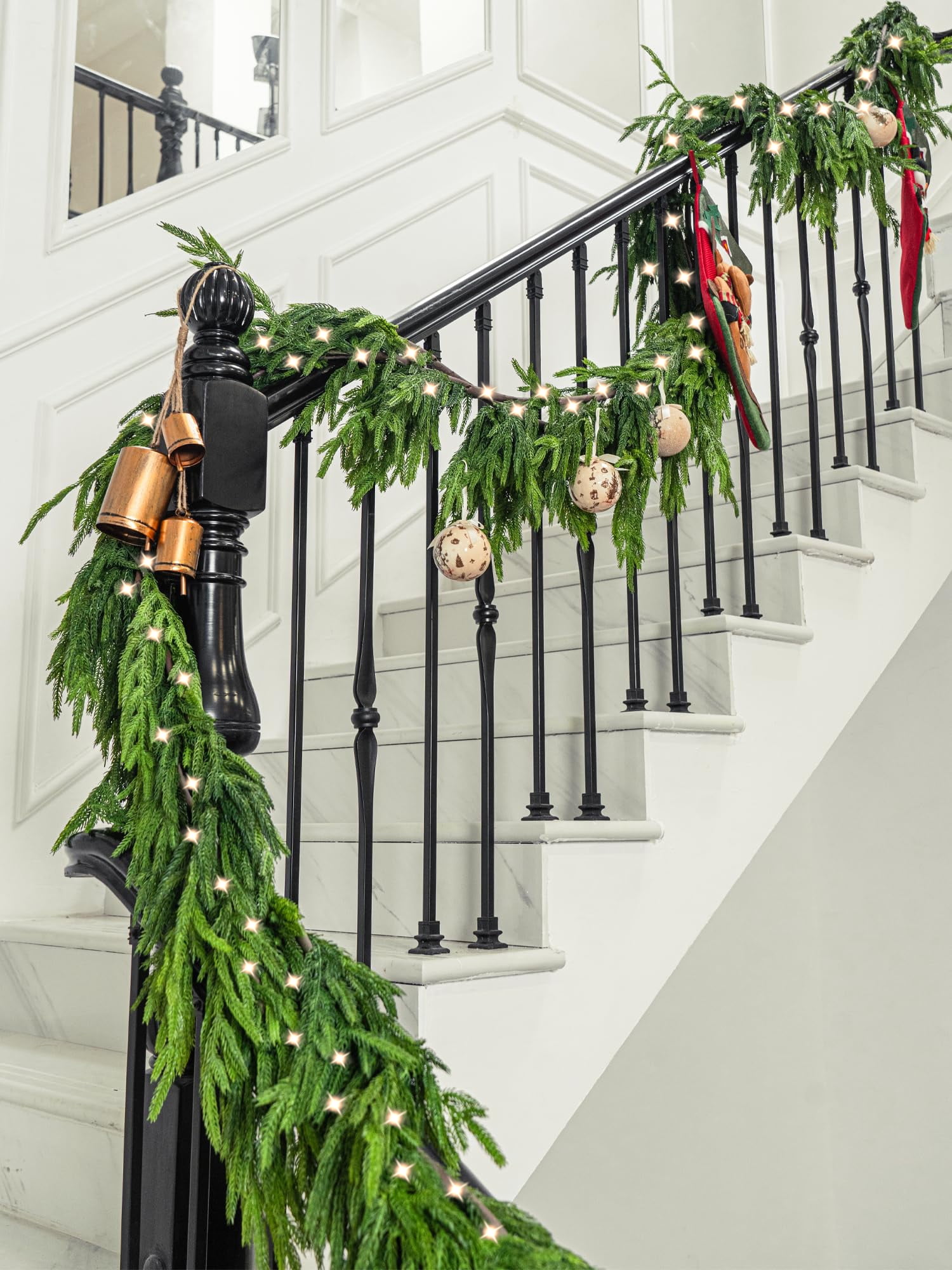 TETOU 15Ft Christmas Norfolk Pine Garlands, Pre-lit Faux Greenery Pine ...