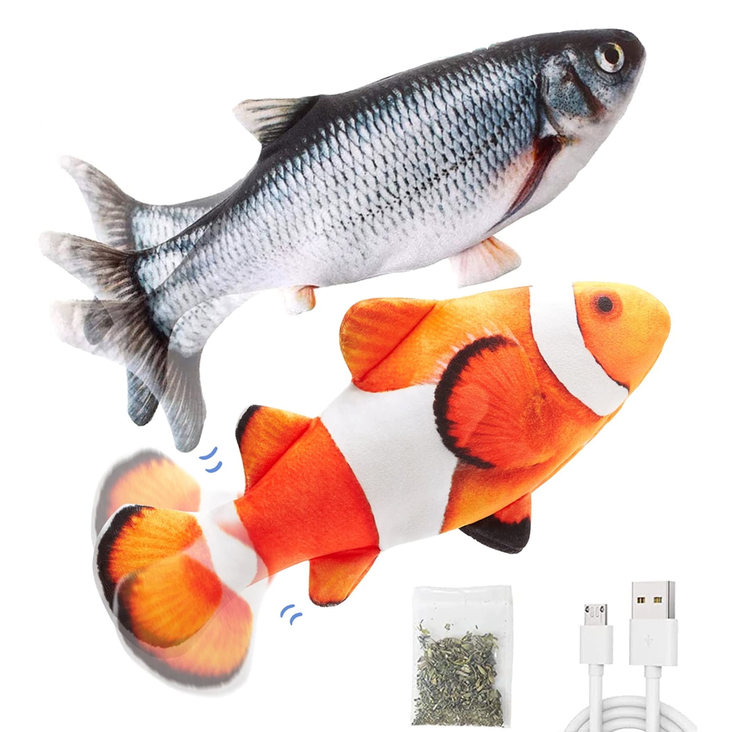 TETOU 2 Pack 11" Interactive Fish Cat Toys Flopping Fish with ...