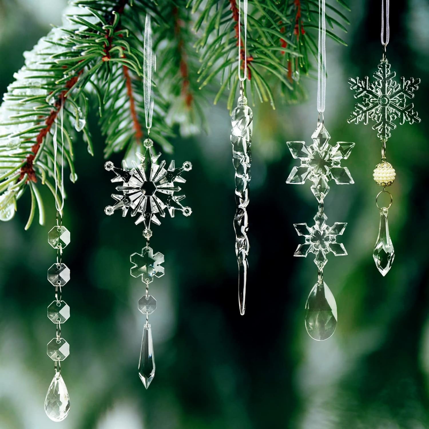 TETOU 20Pcs Christmas Decoration Crystal Ornaments, Hanging Acrylic ...