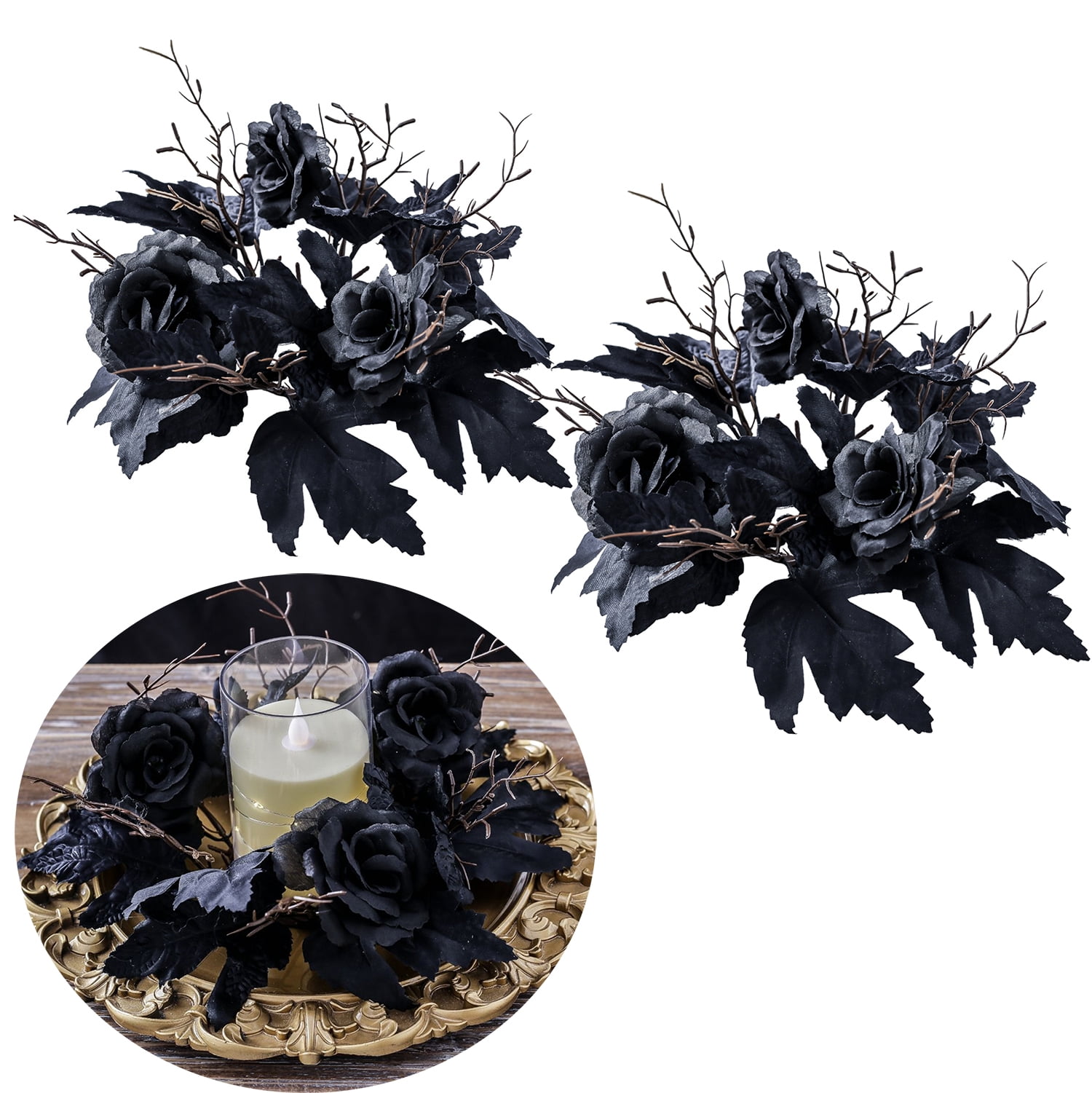 TETOU 2Pcs Hallowe'en Candle Rings Wreath for Pillar Candle Holder ...