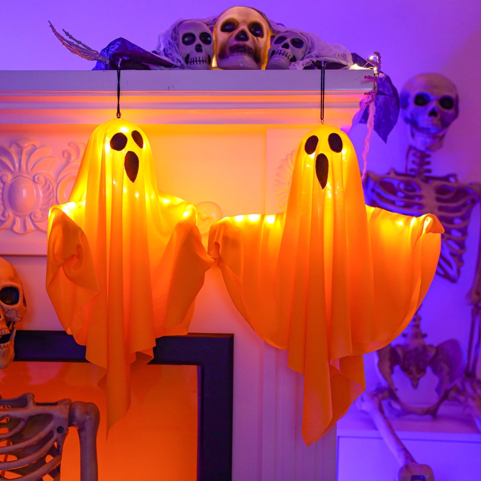 TETOU 2Pcs Hallowe'en Hanging Ghosts, 19.68*15.75" Cute Glowing Flying ...