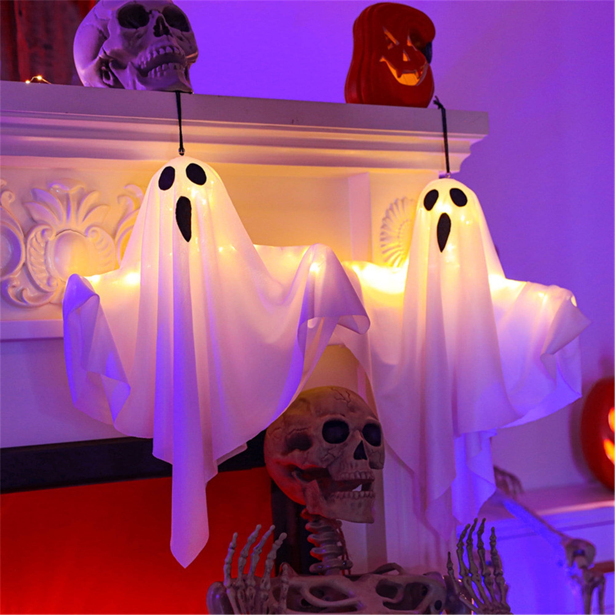 TETOU 2Pcs Halloween LED Hanging Ghosts, 19.68" Cute Glowing Flying ...