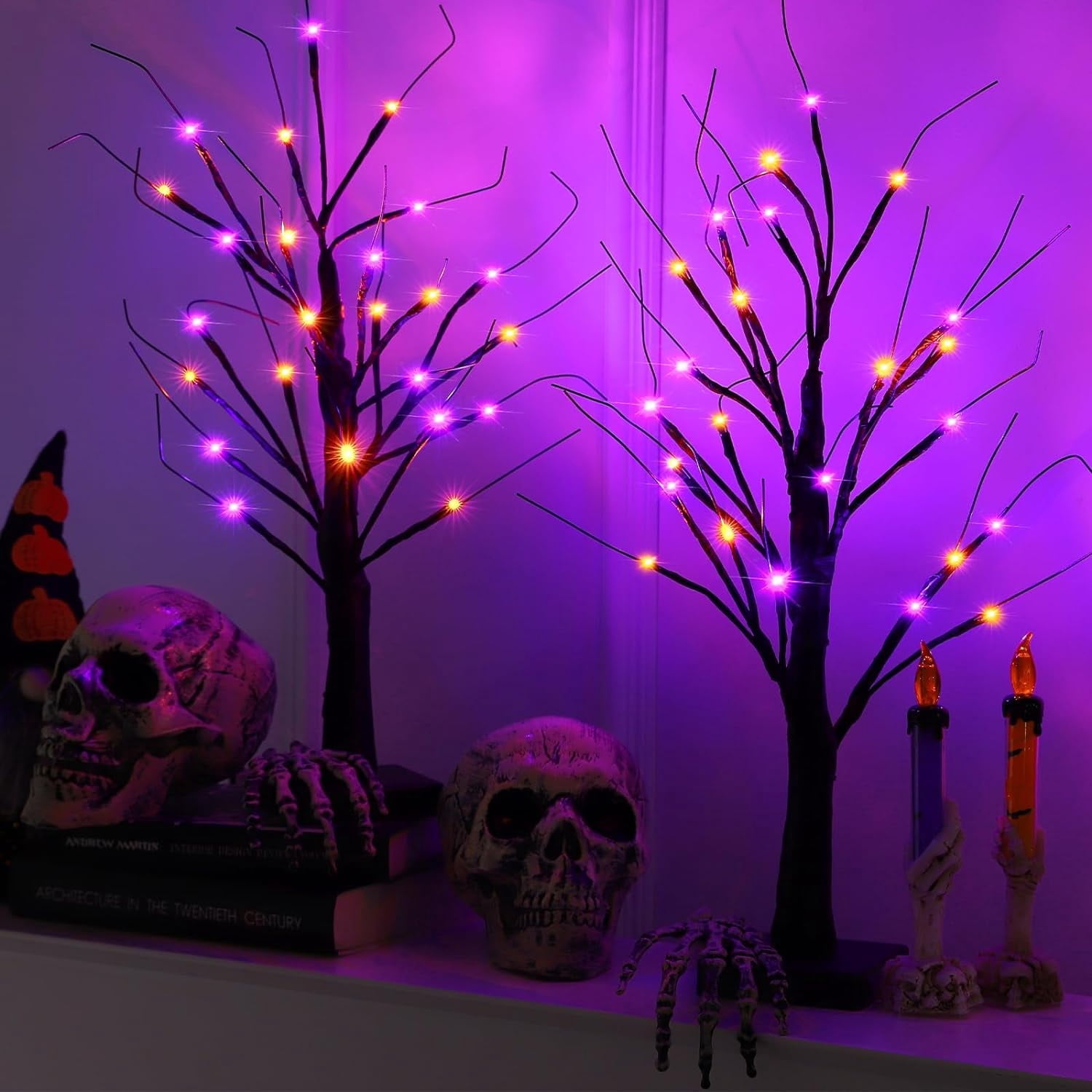 TETOU 2pcs-24'' Halloween Lighted Birches Tree,Total 24 LED Battery ...
