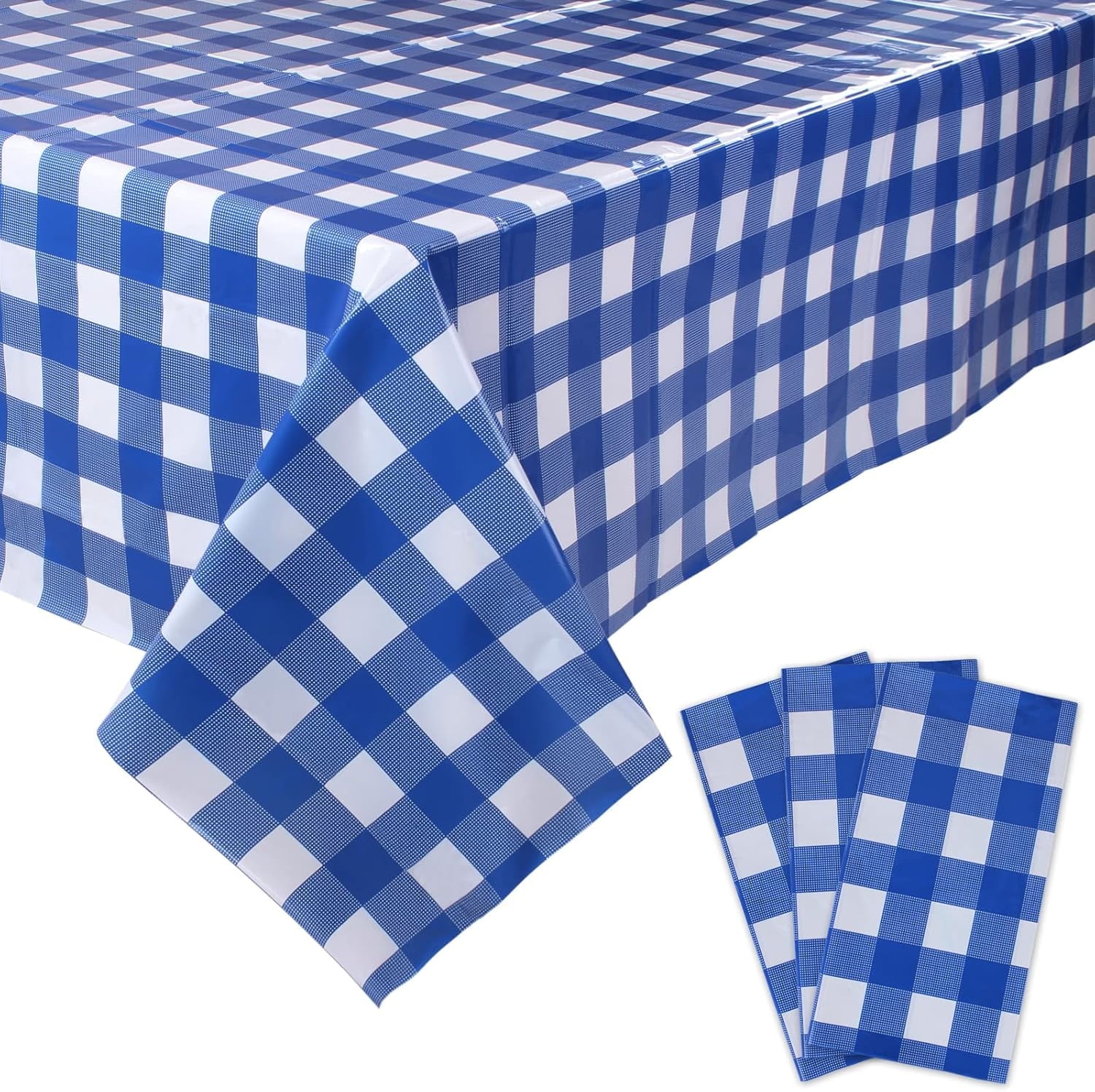 TETOU 3 Packs Blue Gingham Tablecloth Bule and White Checkered ...