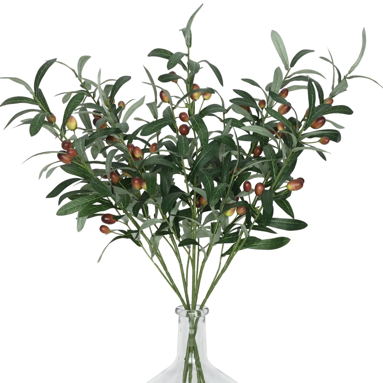 TETOU 30" 6pcs Artificial Olive Branches Long Stems Fake Greenery Plant ...
