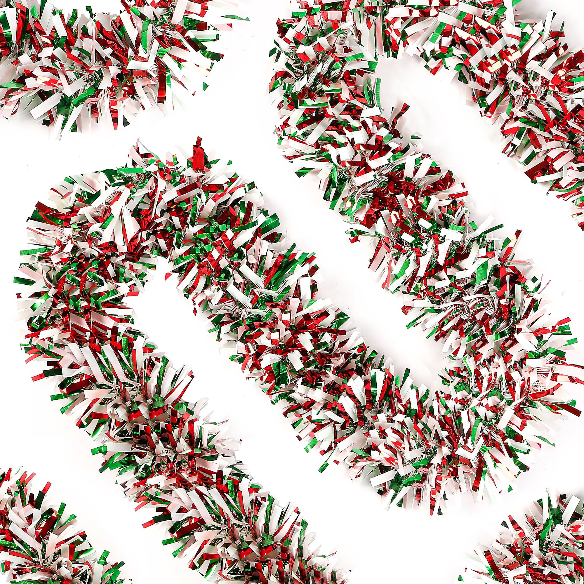 TETOU 32.8Ft Christmas Tinsel Garland Metallic Twist Red Green White ...