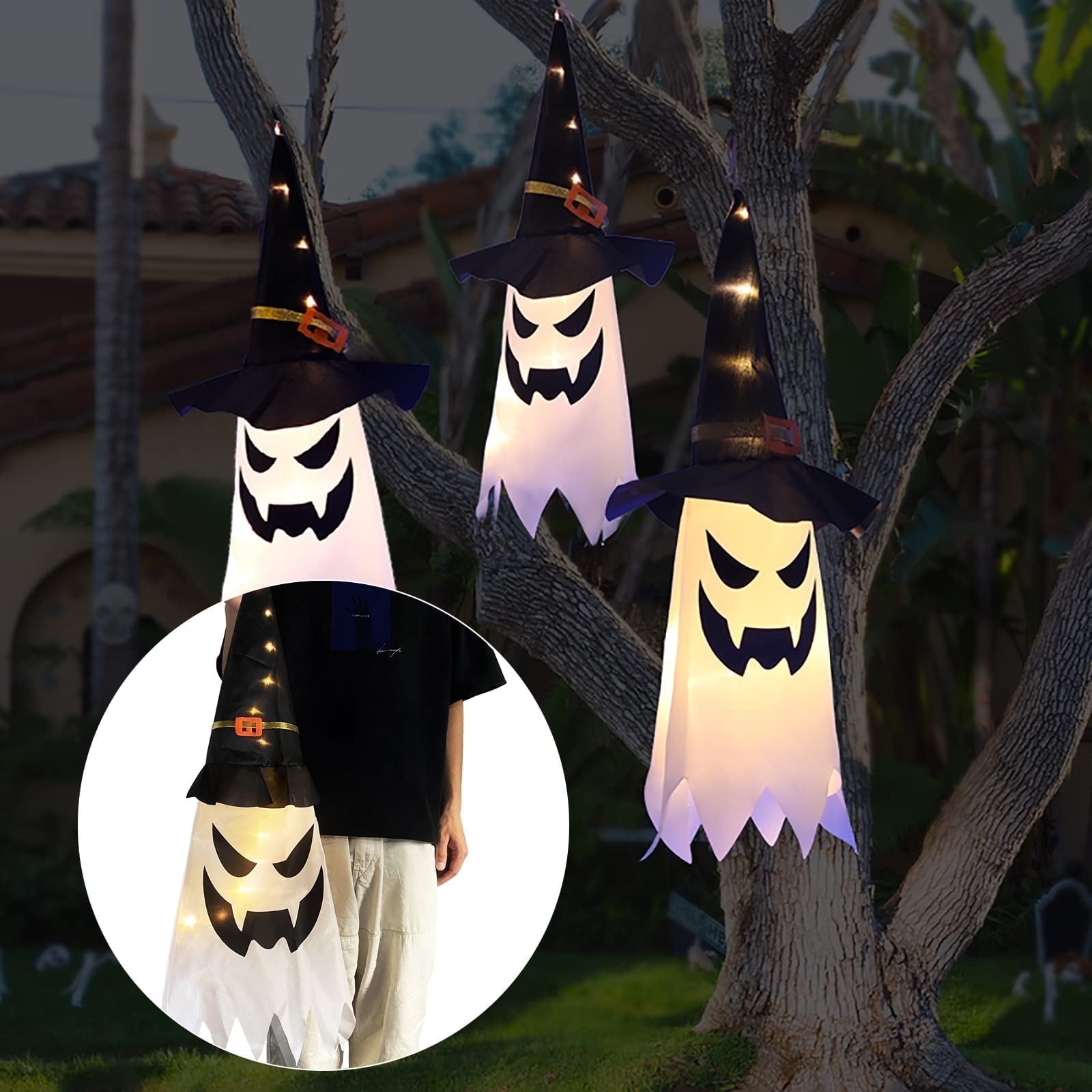 TETOU 3Pcs 31.5" Upgrade Halloween Decoration Hanging Gypsophila Ghost ...