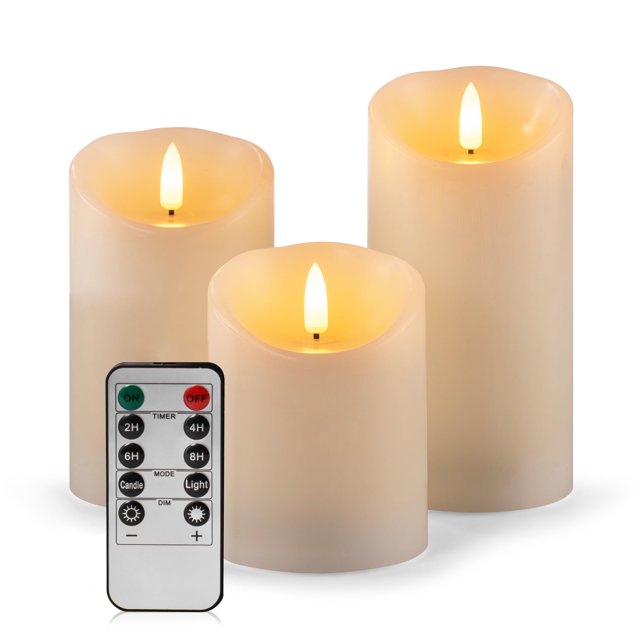 TETOU LED Flameless Candles Set of 3, Flickering, Timer Operated, Ivory ...