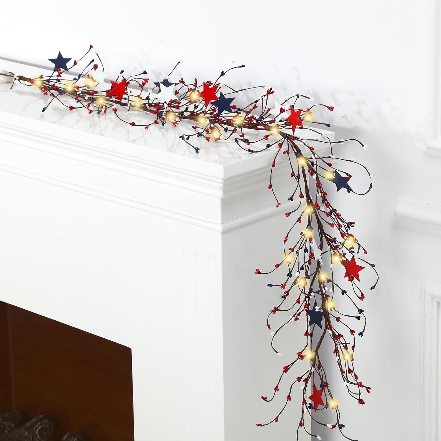 TETOU 4.5ft 4th of July Garland,Independence Day Memorial Day Flag for ...