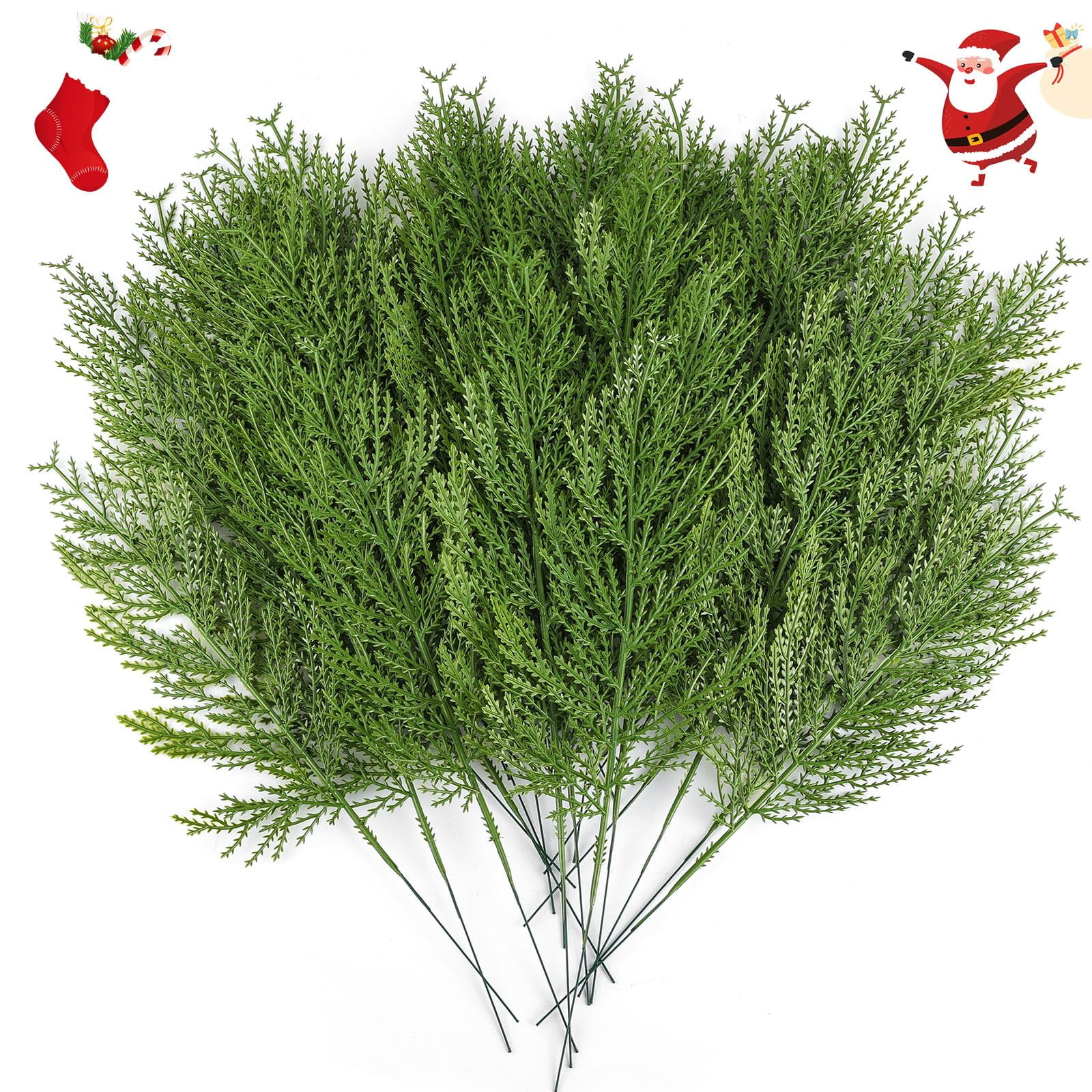 TETOU 40pcs 14'' Artificial Norfolk Cedar Sprigs, Plastic Greenery Sprays for DIY Christmas ...