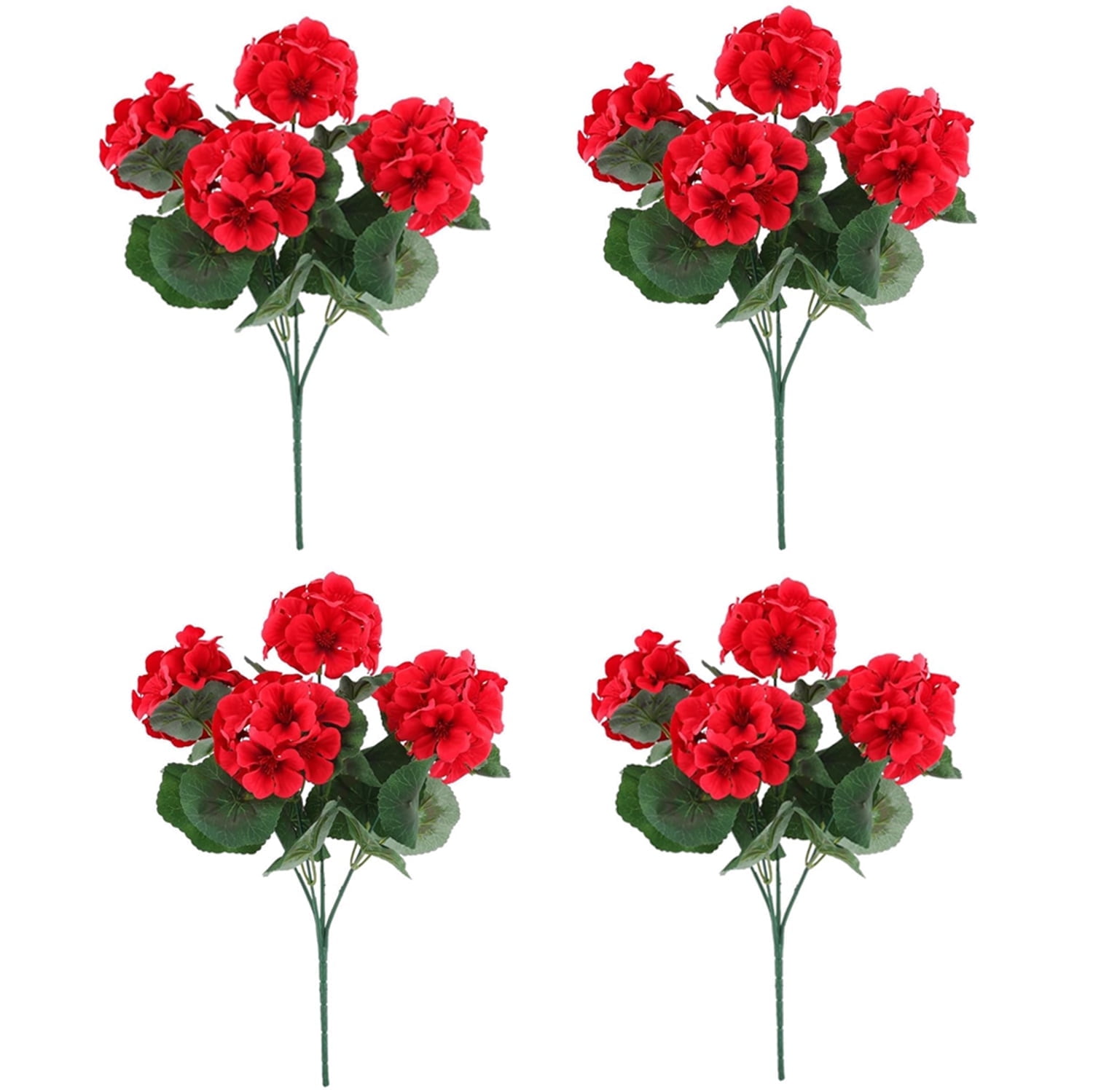 TETOU 4Pcs Artificial Geraniums Silk Flowers, 13.7"/35cm Bush Red Faux ...