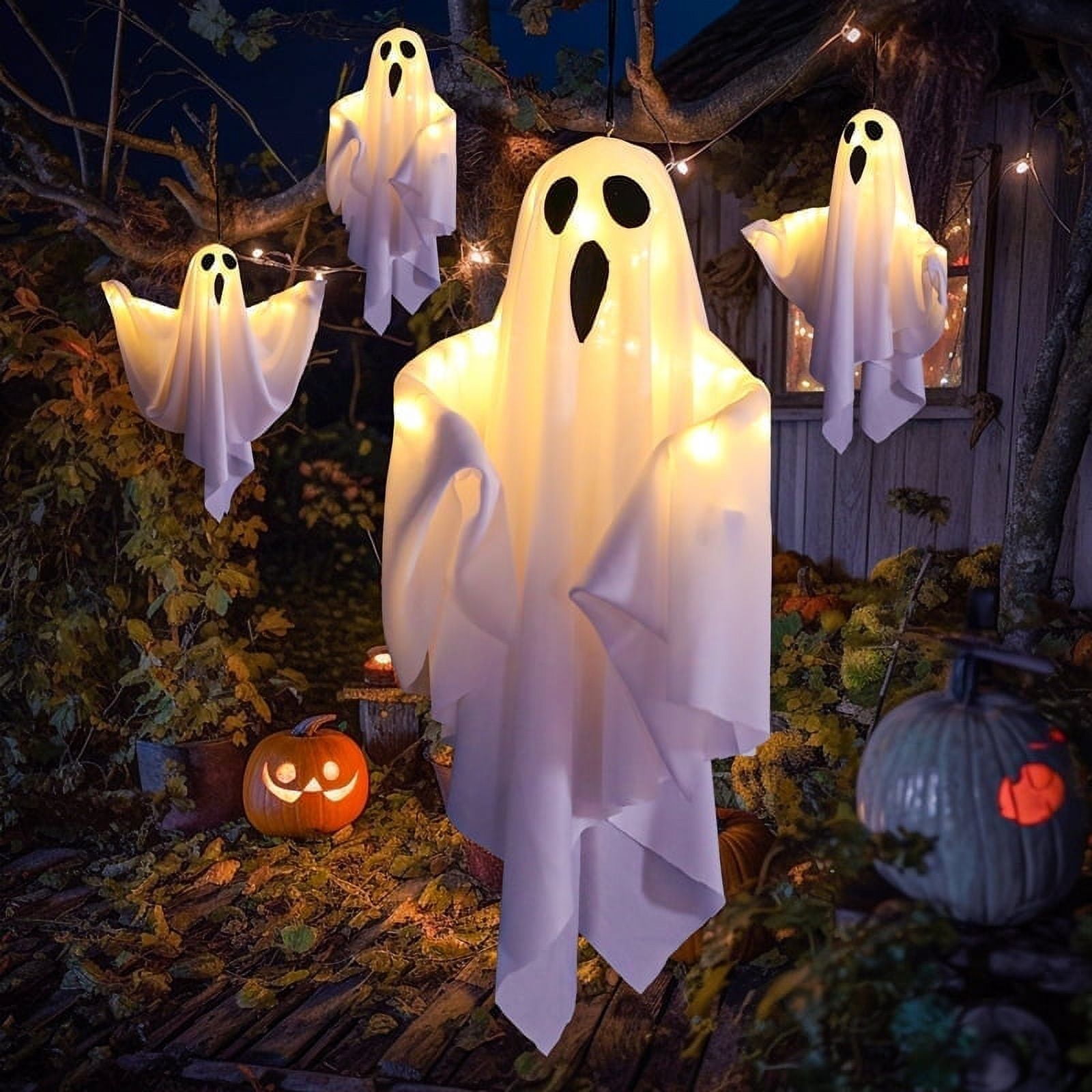 TETOU 4Pcs Hallowe'en LED Hanging Ghosts, 19.68" Cute Glowing Flying ...