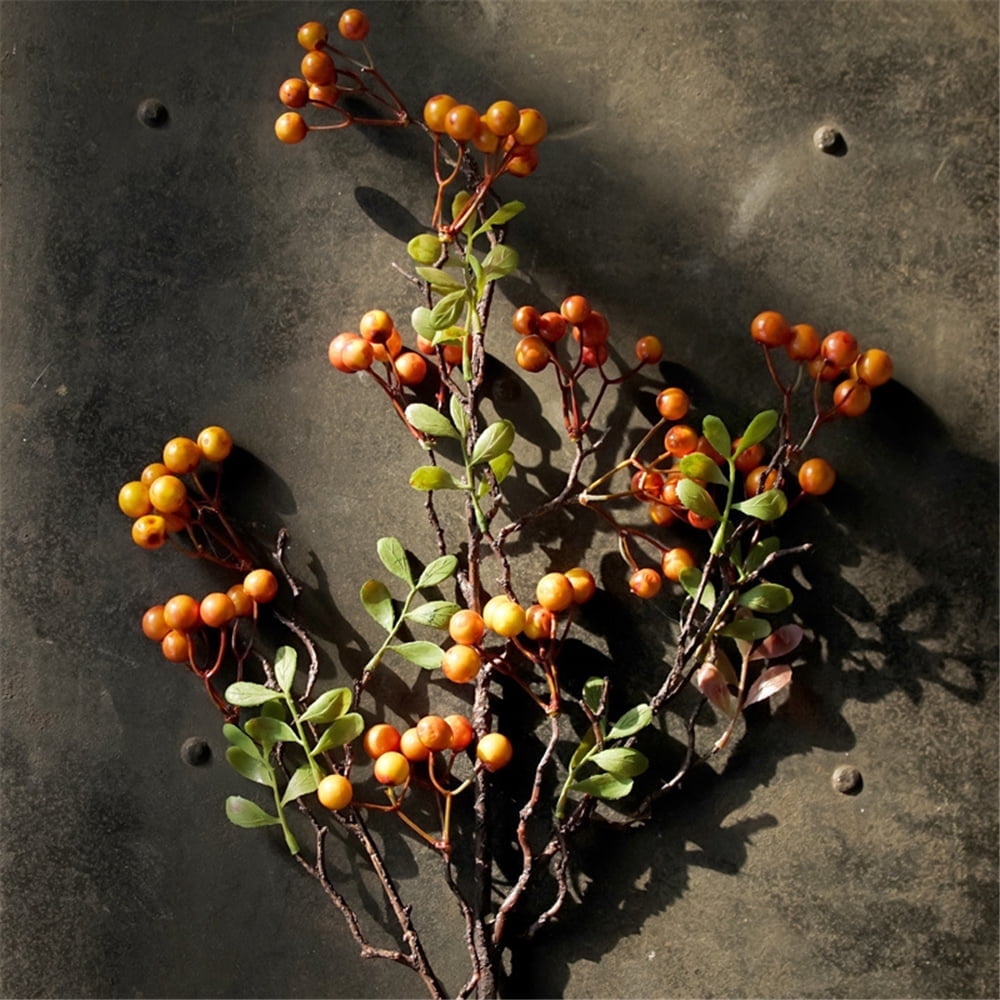 TETOU 4pcs 70cm Fall Artificial Berry Stems with leaves Fake Plastic ...