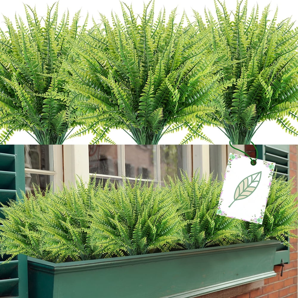 TETOU 4pcs Artificial Plants Fake Boston Fern Outdoor Greenery Hanging ...