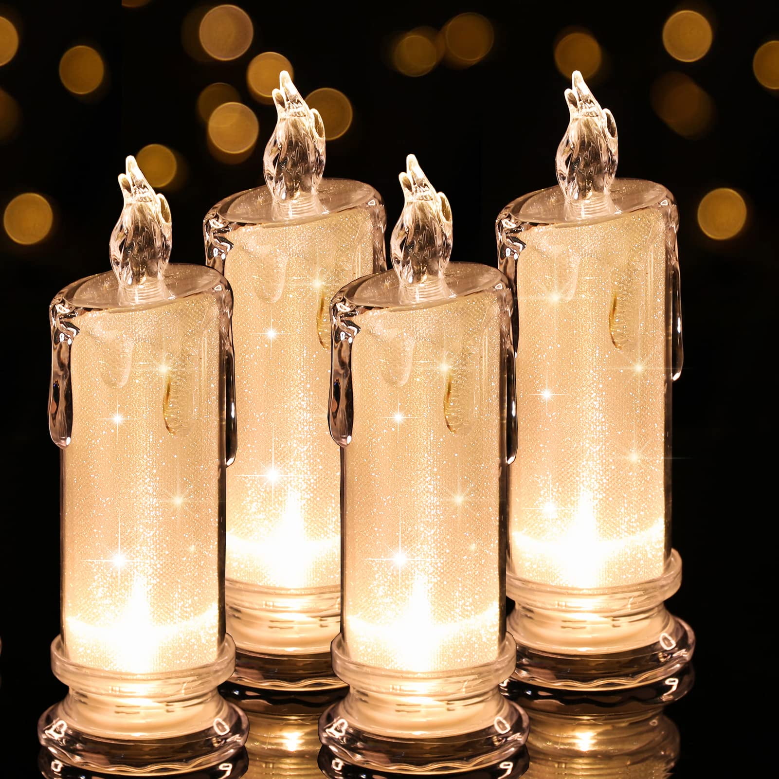 Tetou 4pcs LED Flameless Candles, Crystal Lamp Tealight, Battery ...
