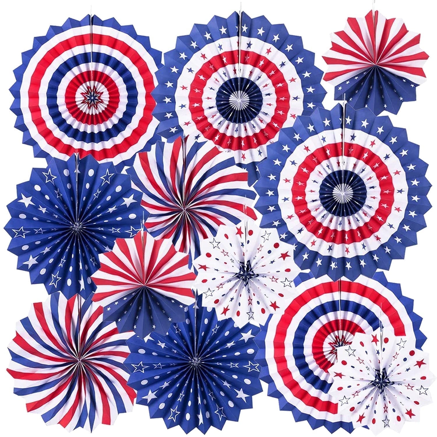 TETOU 4th of July Patriotic Decorations,Red White Blue Paper Fans USA ...