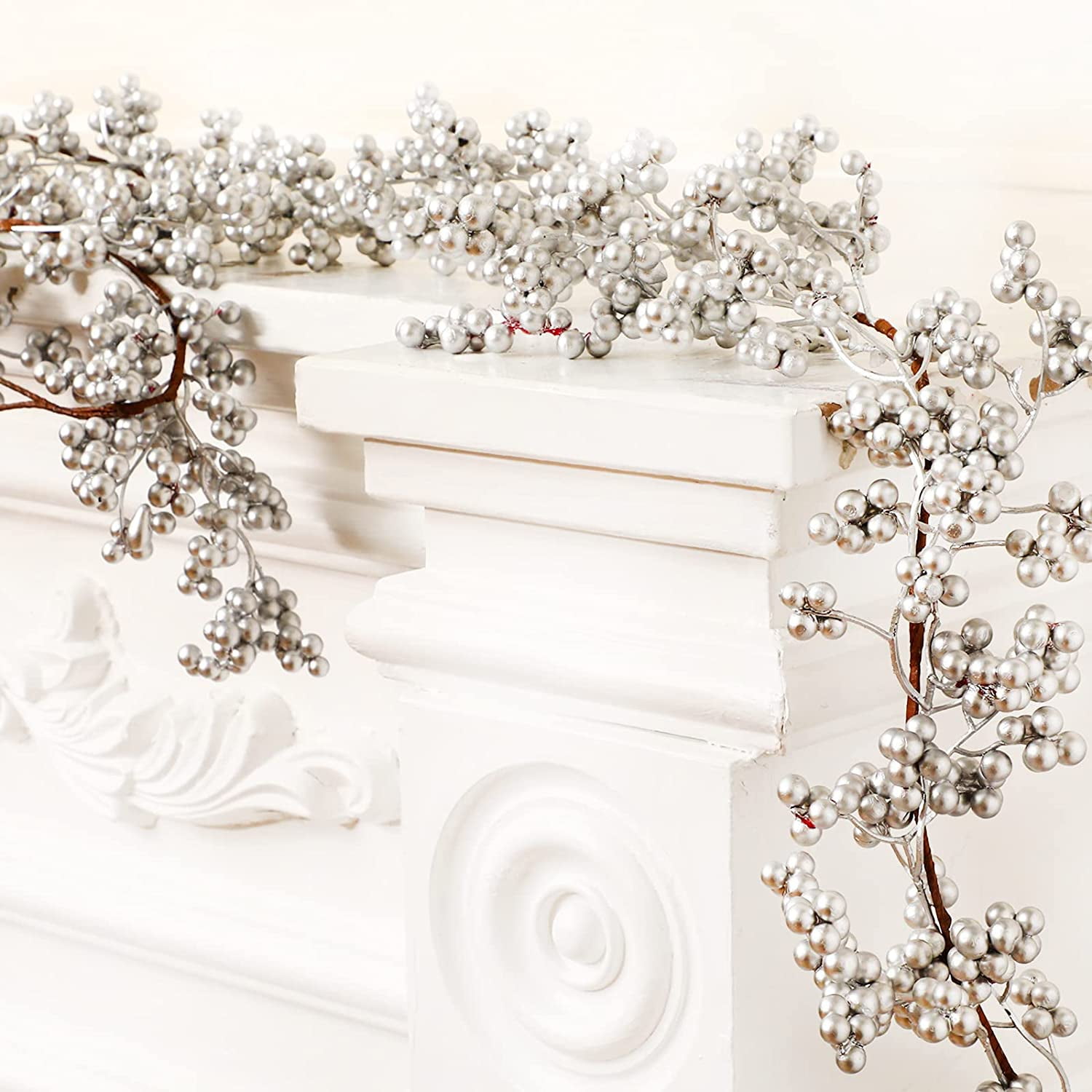 TETOU 5.9ft Silver Berry Christmas Garland with Light Artificial ...