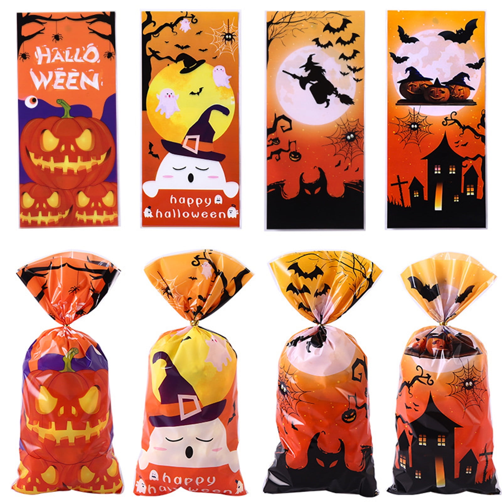 TETOU 50Pcs Hallowe'en Cellophane Treat Bags, 4.92*10.93" Multi Color ...