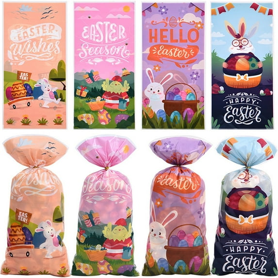 TETOU 50pcs Easter Bunny Candy Treat Bags Chick Rabbit Cellophane ...