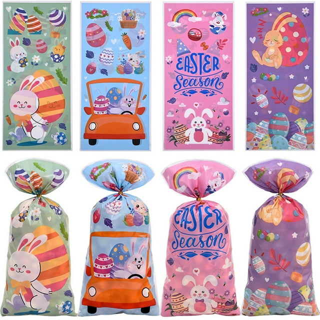TETOU 50pcs Easter Candy Treat Bags Bunny Chick Rabbit Cellophane ...