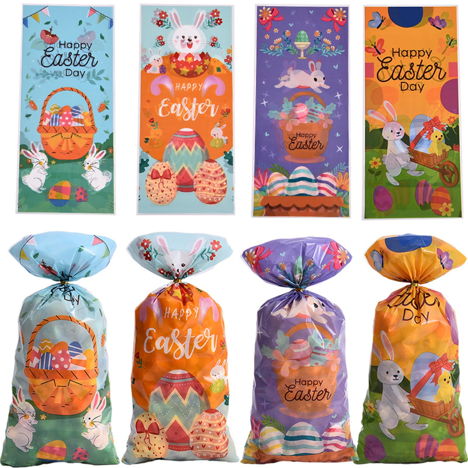TETOU 50pcs Easter Candy Treat Bags Bunny Chick Rabbit Cellophane ...