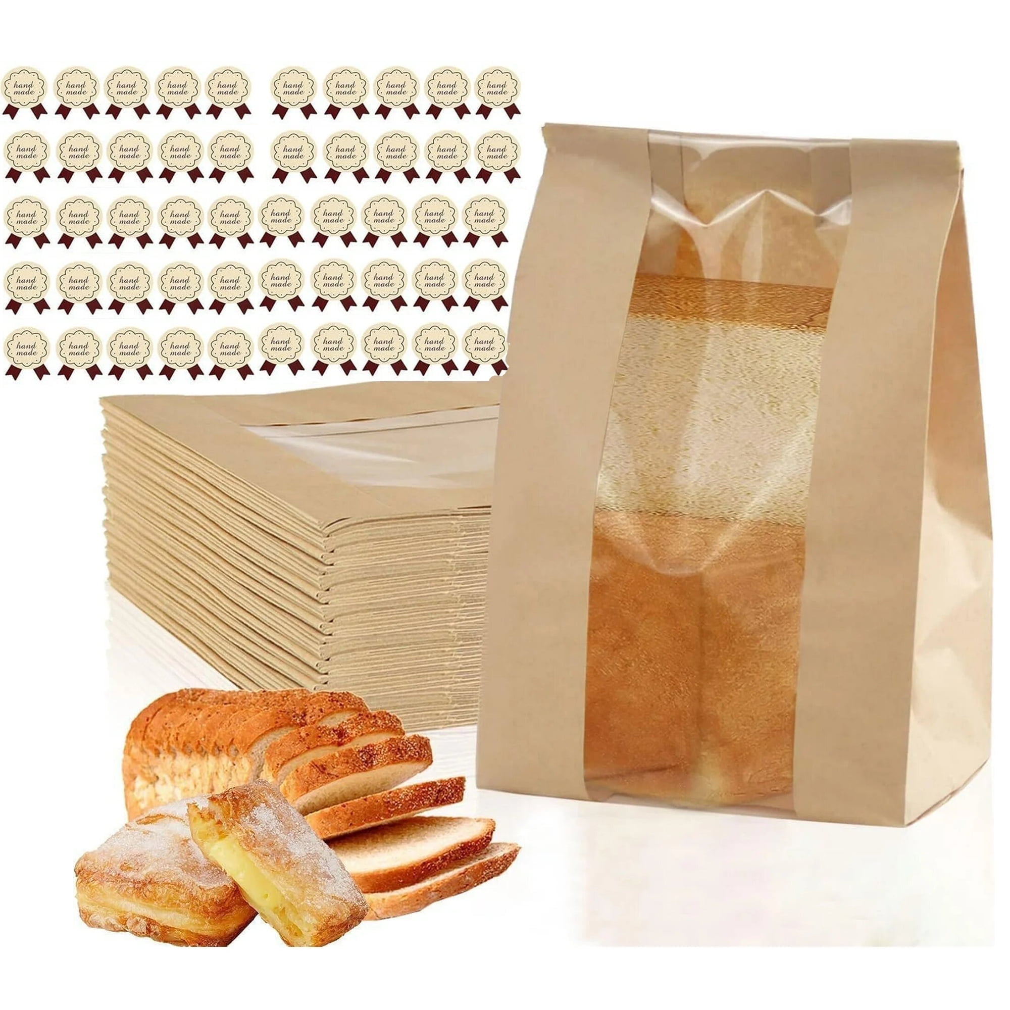 TETOU 50pcs Paper Bread Bags with Label Seal Stickers, Bread Bags with ...