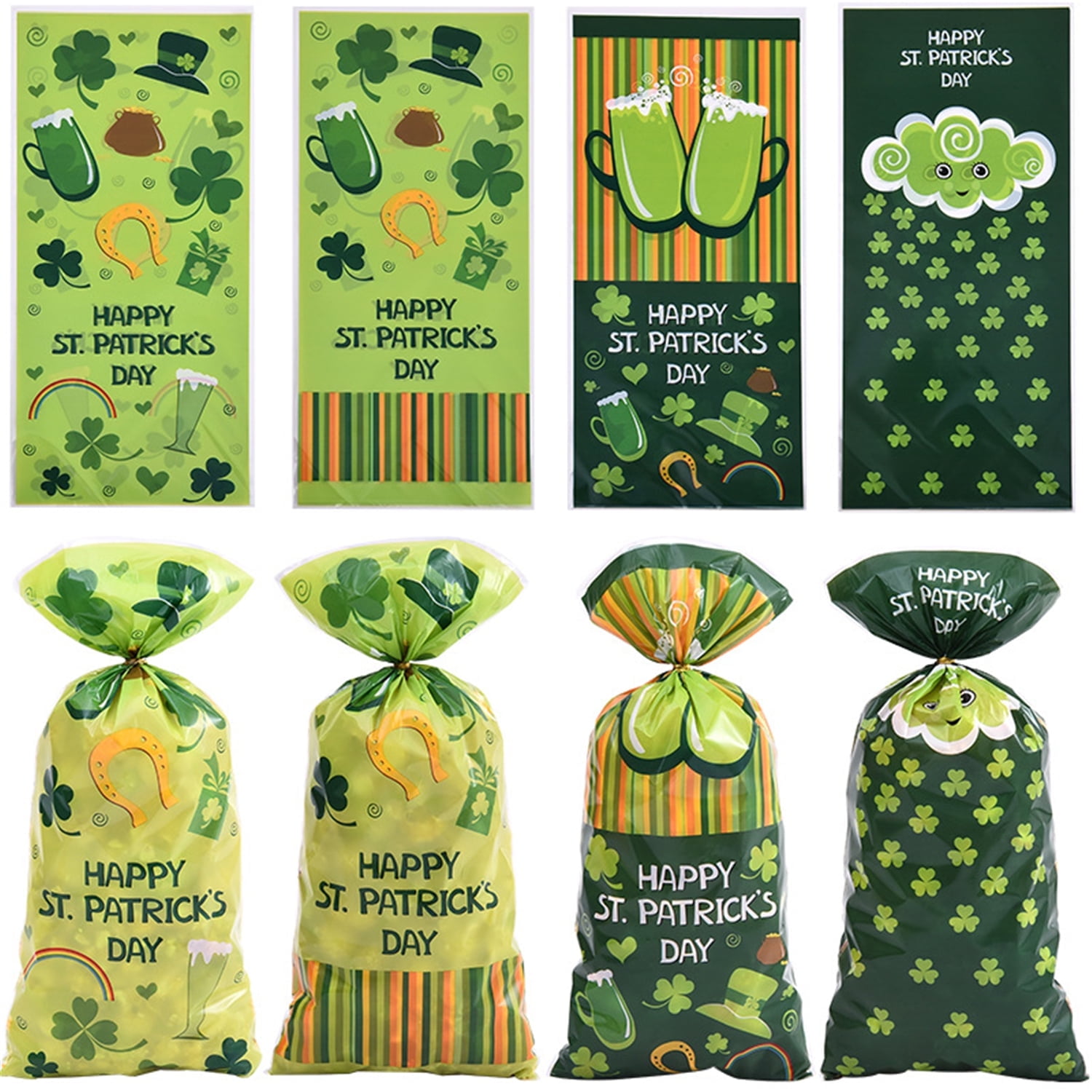 TETOU 50pcs St. Patrick Candy Treat Bags Cellophane Gift Snack Bag with ...