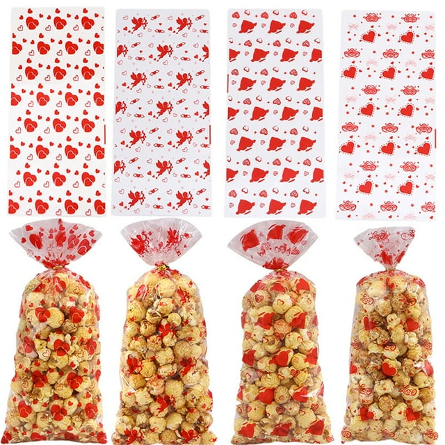 TETOU 50pcs Valentine's Day Candy Treat Bags Cellophane Gift Snack Bag ...