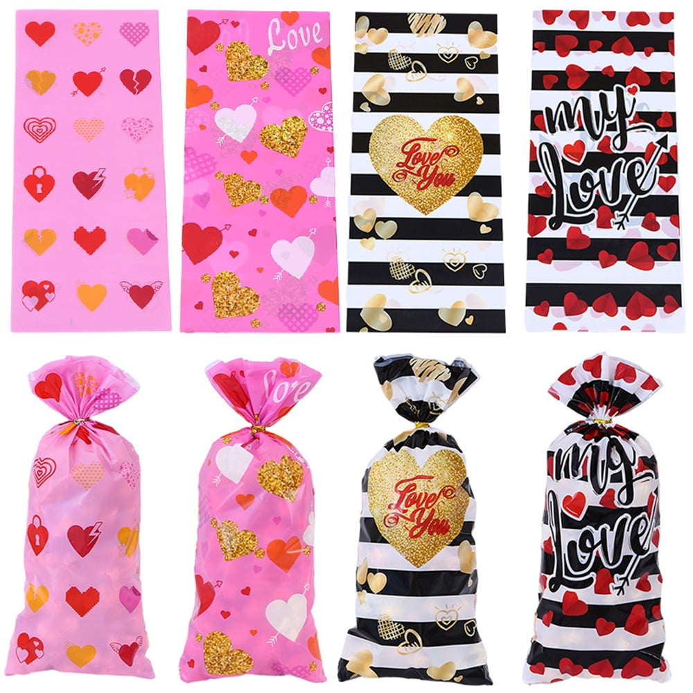 TETOU 50pcs Valentine's Day Candy Treat Bags Cellophane Gift Snack Bag ...