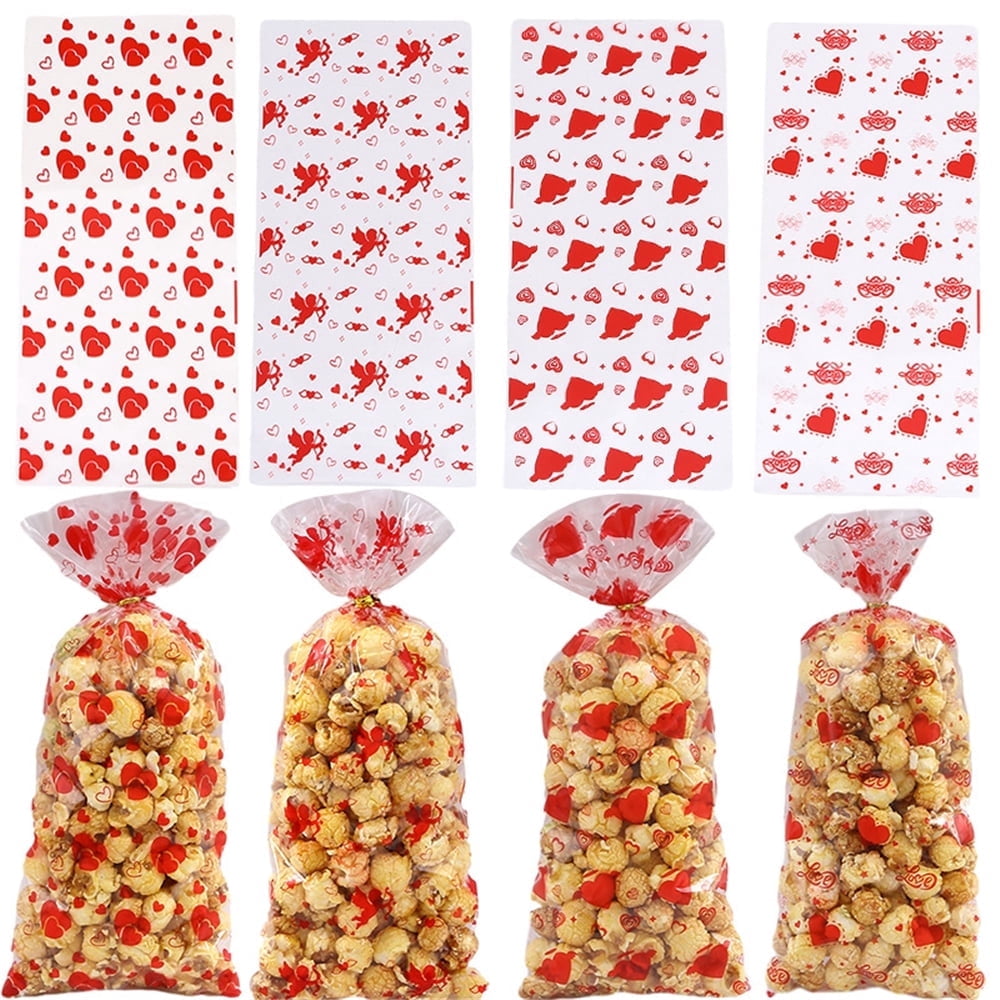 TETOU 100pcs Valentine's Day Candy Treat Bags Cellophane Gift Snack Bag ...