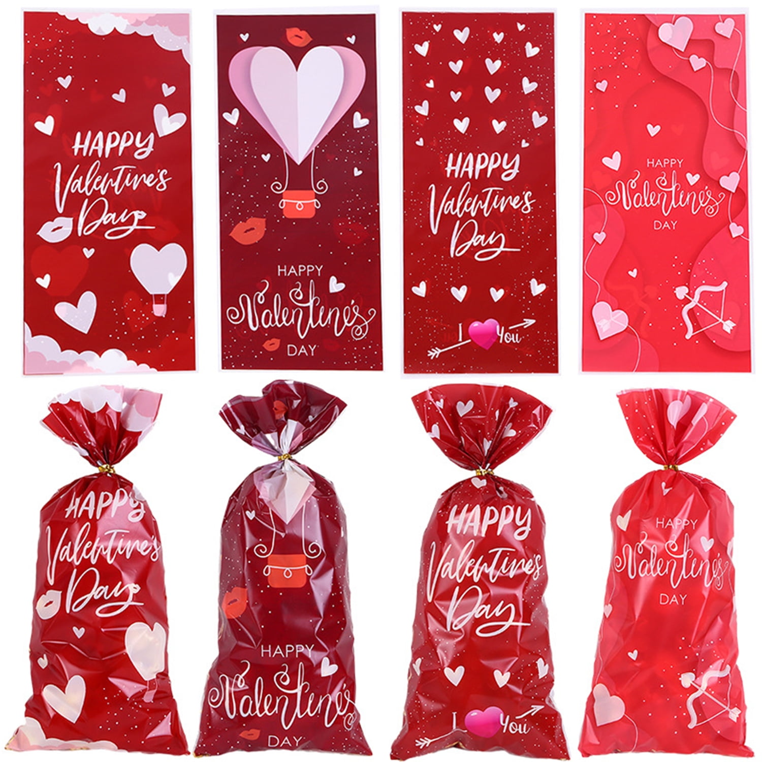 TETOU 50pcs Valentine's Day Candy Treat Bags Cellophane Gift Snack Bag ...