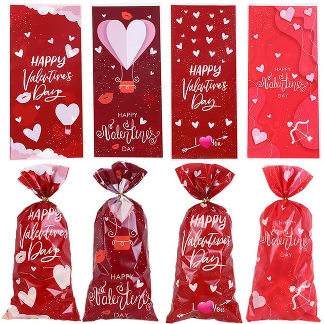TETOU 50pcs Valentine's Day Candy Treat Bags Cellophane Gift Snack Bag ...